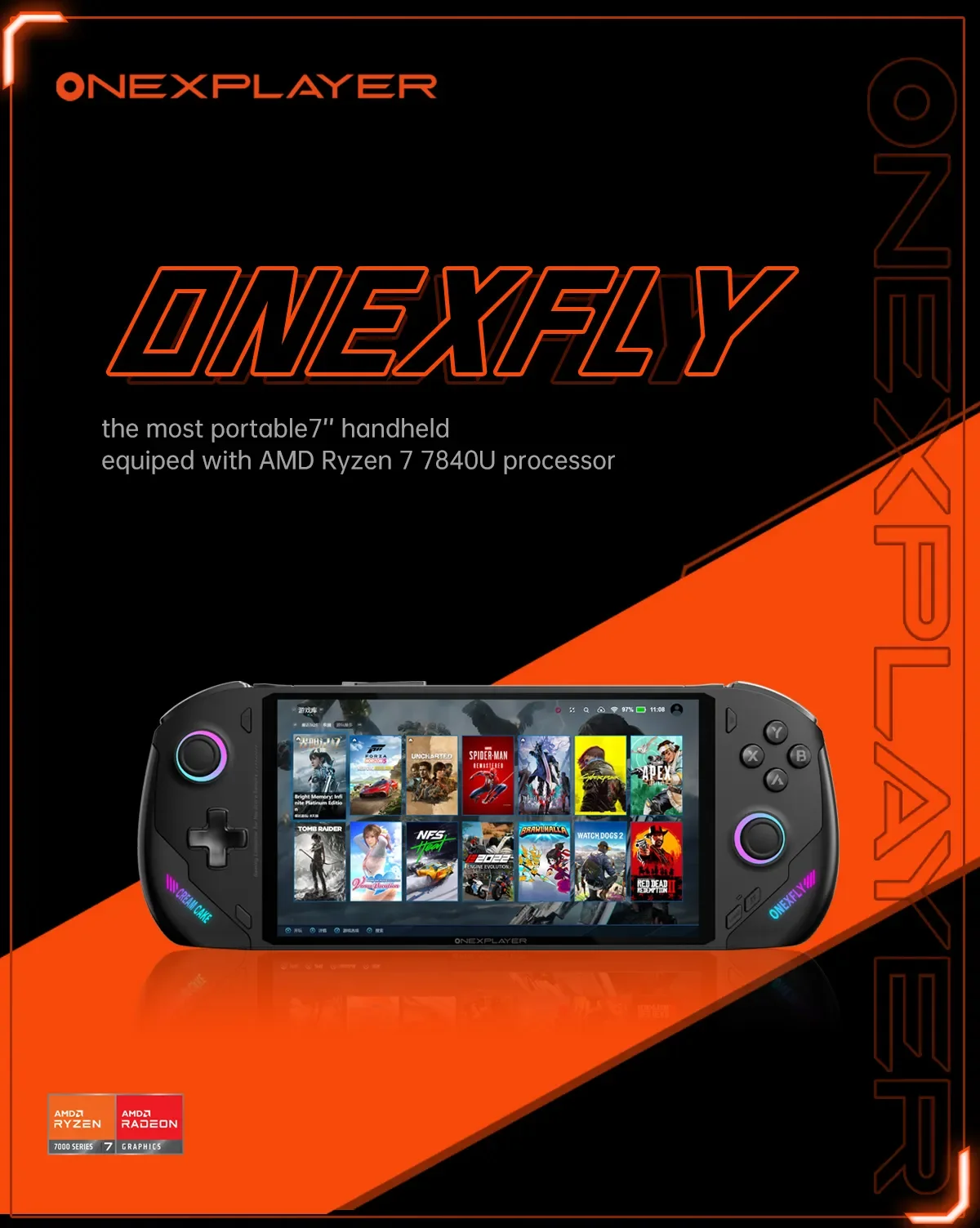 OneXPlayer ONEXFLY F1 7inch 120Hz IPS 1920*1080 Mini Game Console AMD 7840U PC Handheld Game ...