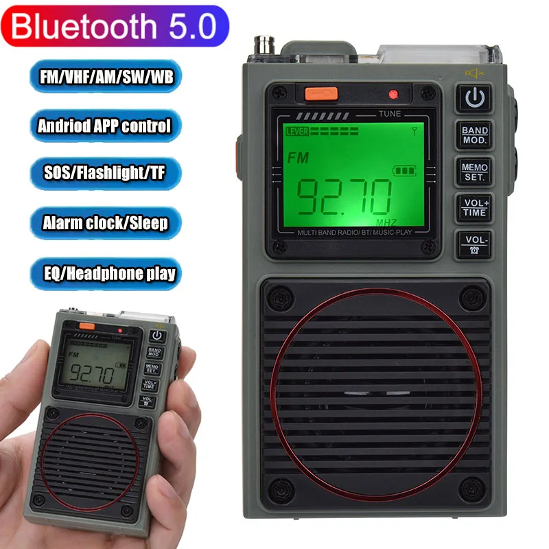 Portable-Smart-Full-Band-Radio-FM-VHF-AM-SW-WB-Radio-Bass-Bluetooth5-0 ...
