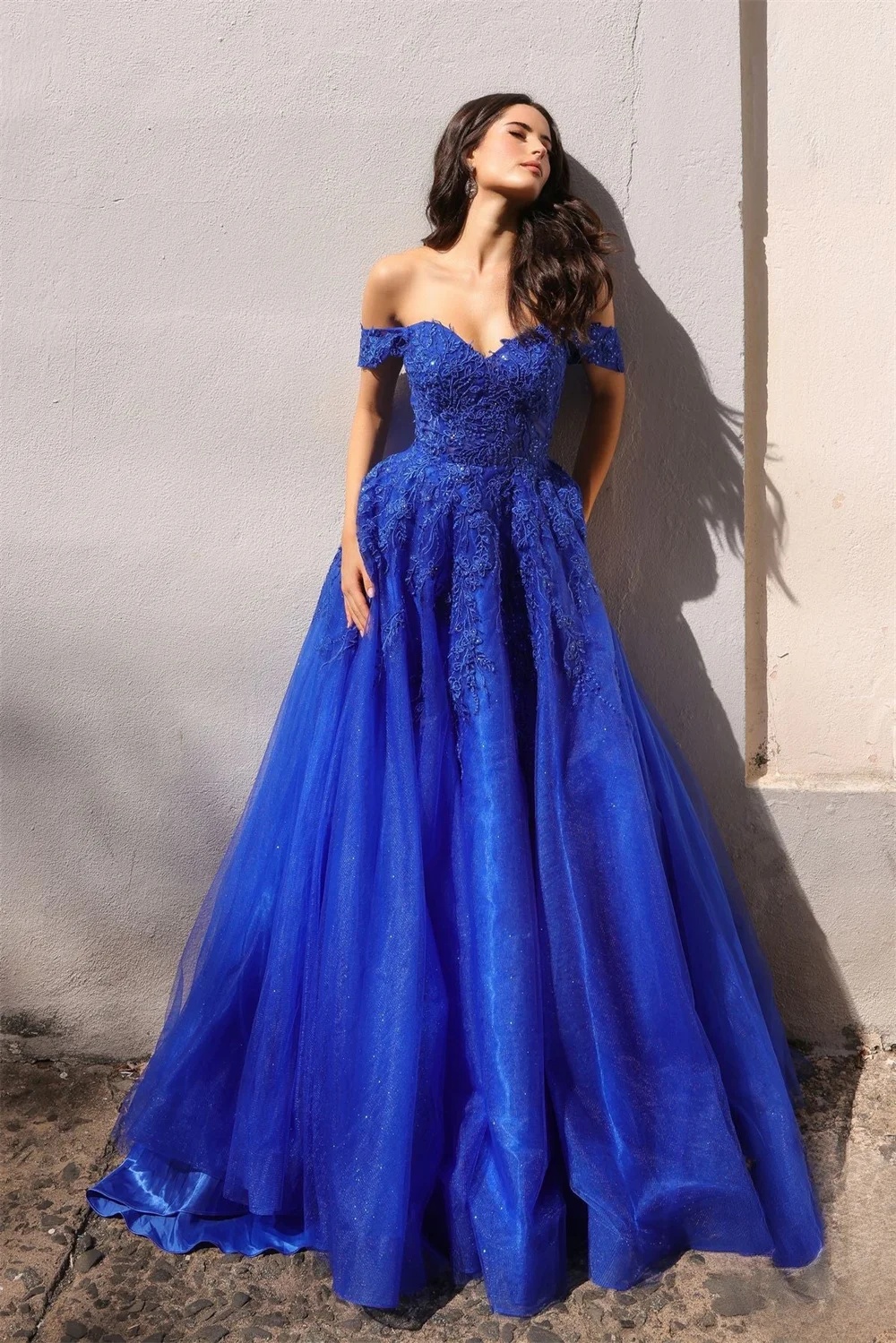 Amanda-vestido-de-renda-espartilho-doce-Azul-safira-Linha-A-Trem-de ...