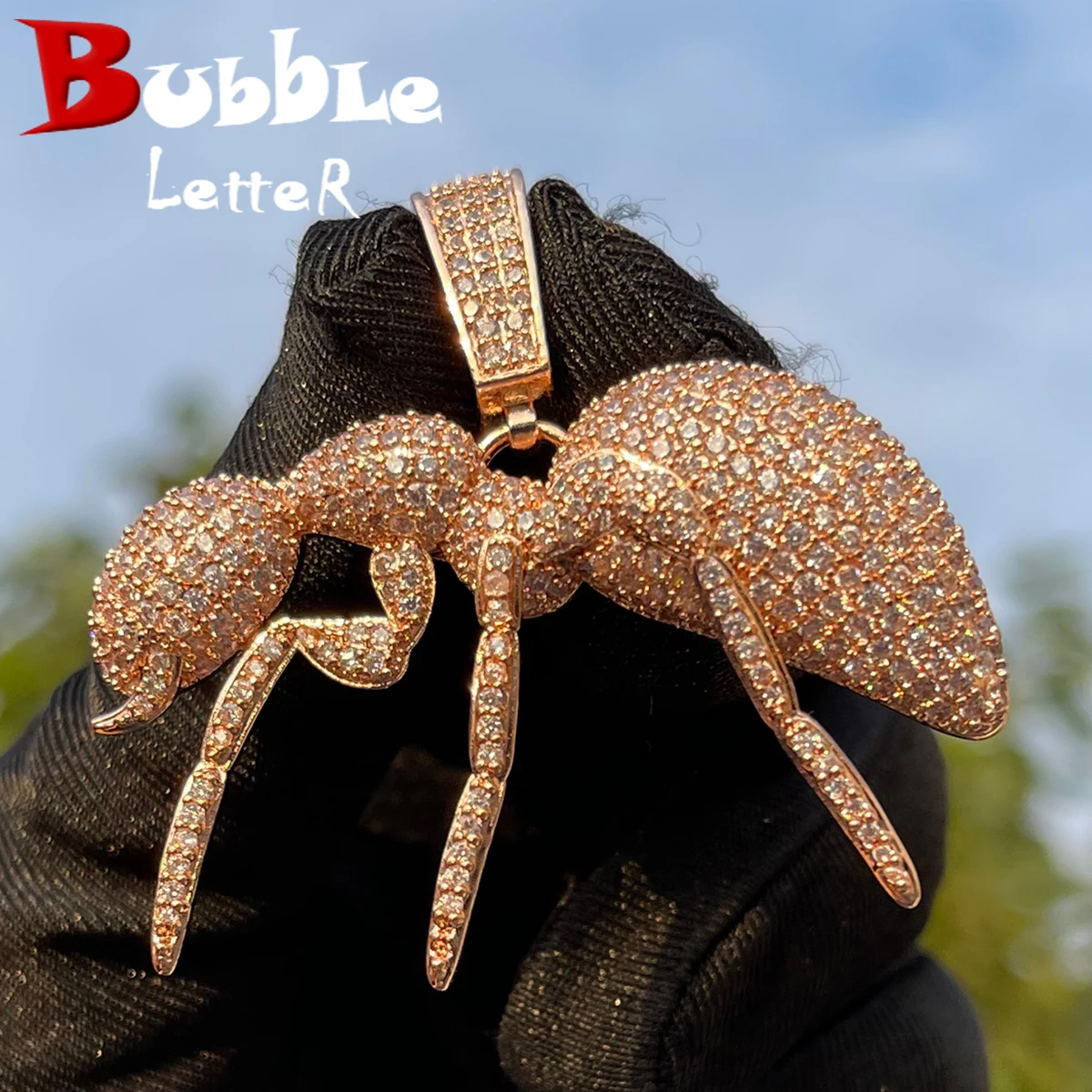 Bubble-Letter-Iced-Out-Pendant-Ant-Animal-Necklace-for-Men-Prong ...