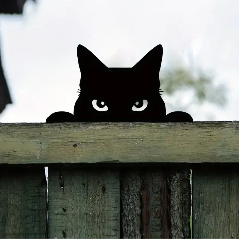 CIFBUY-Cat-Sculpture-Gifts-Lawn-Ornament-Black-Metal-Peeping-Cat-Cats ...