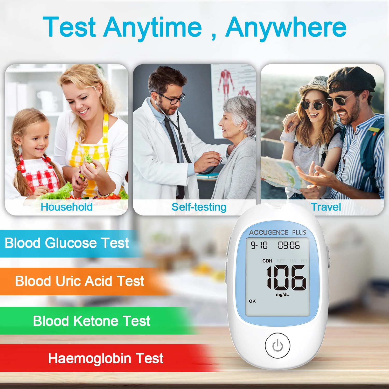 4 in 1 Multifunction Monitor Hemoglobin Blood Ketone Glucose Uric Acid ...