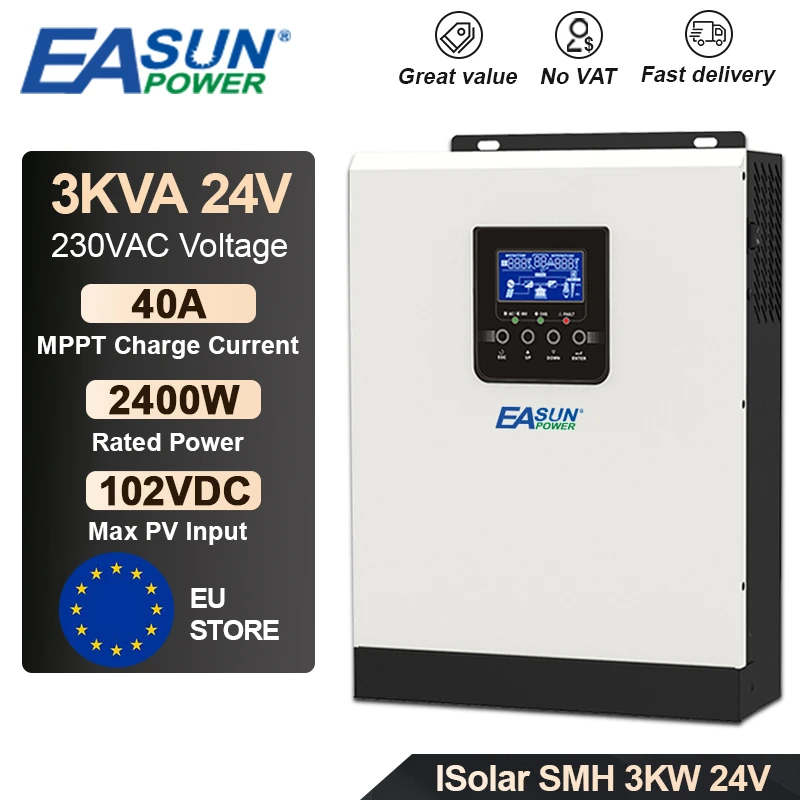 3000va Hybrid Solar Inverter 2400w 24vdc 220vac Build In 40a Mppt Solar ...