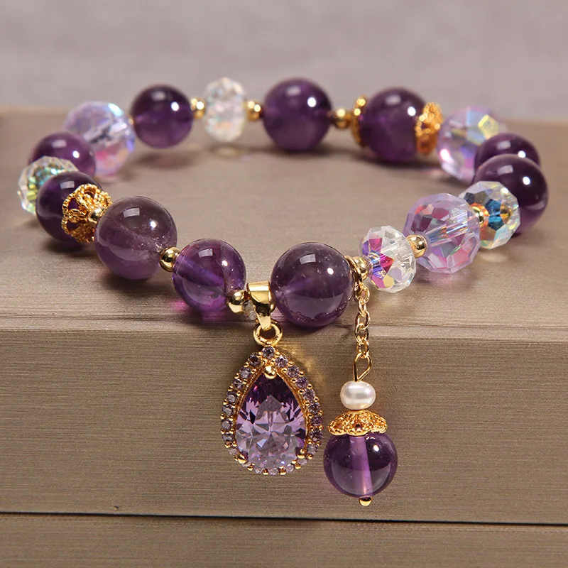 Natural-Amethyst-Bracelet-Women-s-Zirconia-Love-Pendant-Beads-Vintage ...