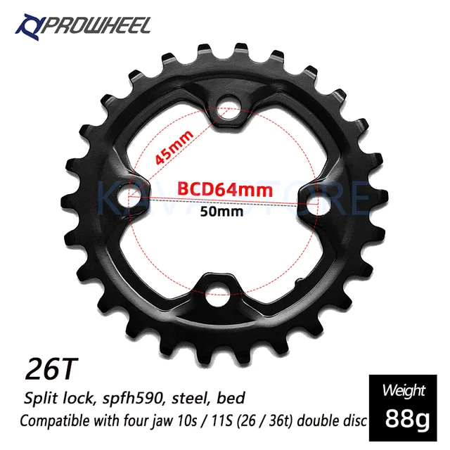 PROWHEEL 산악 자전거 체인링, 26T, 28T, 36T, 38T 크라운, 64BCD, 104BCD, MTB 크랭크셋, 더블 체인휠, 10, 11S 스피드 스프로킷