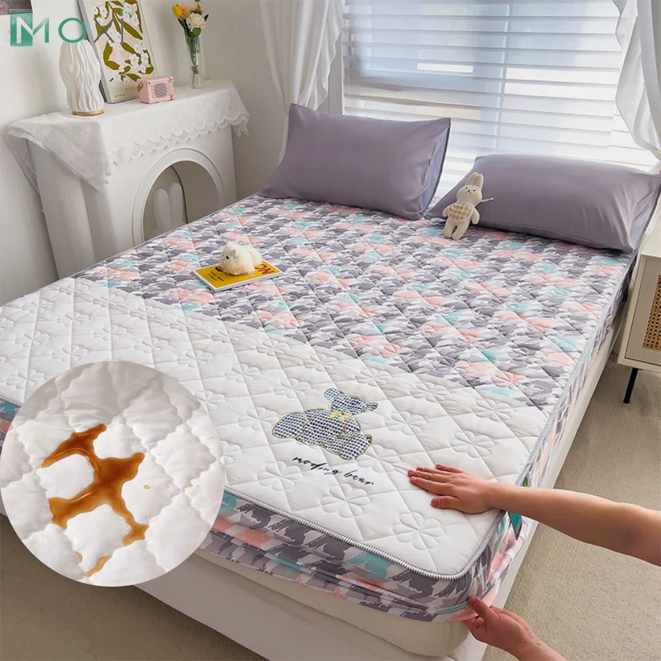 Thickened-Waterproof-Fitted-Sheet-Mattress-Protector-Cover-Single-Queen ...