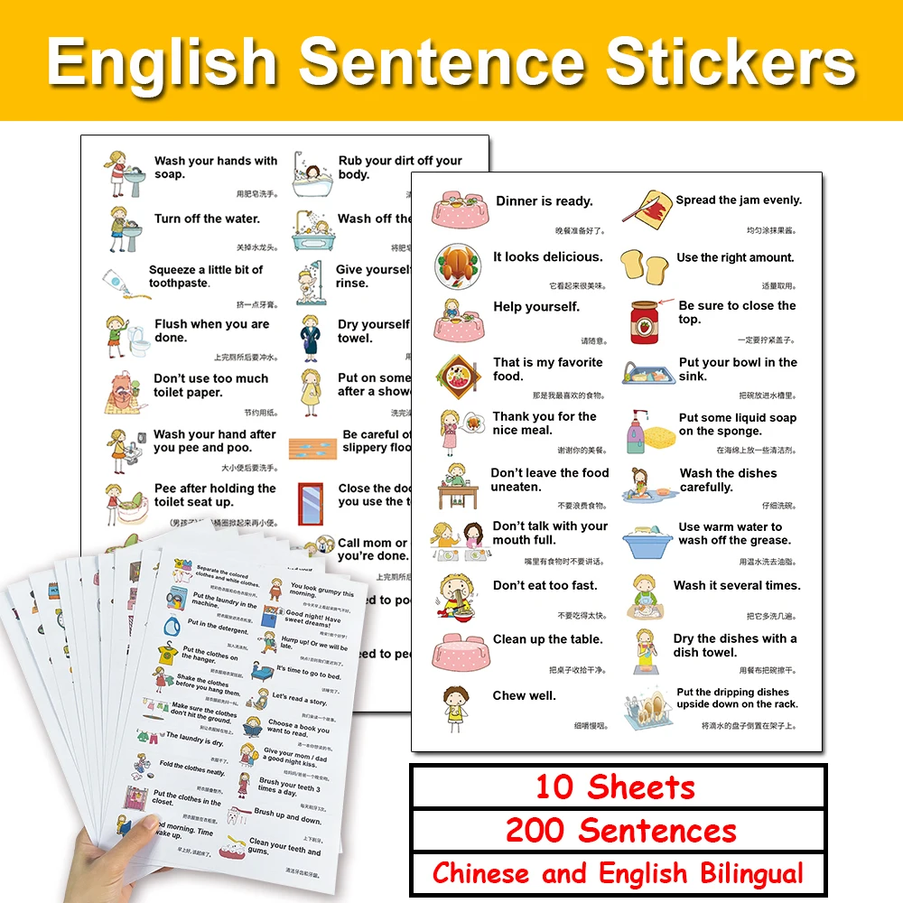 10-Sheets-Family-Daily-Routines-Sentences-Stickers-Situational-Early ...