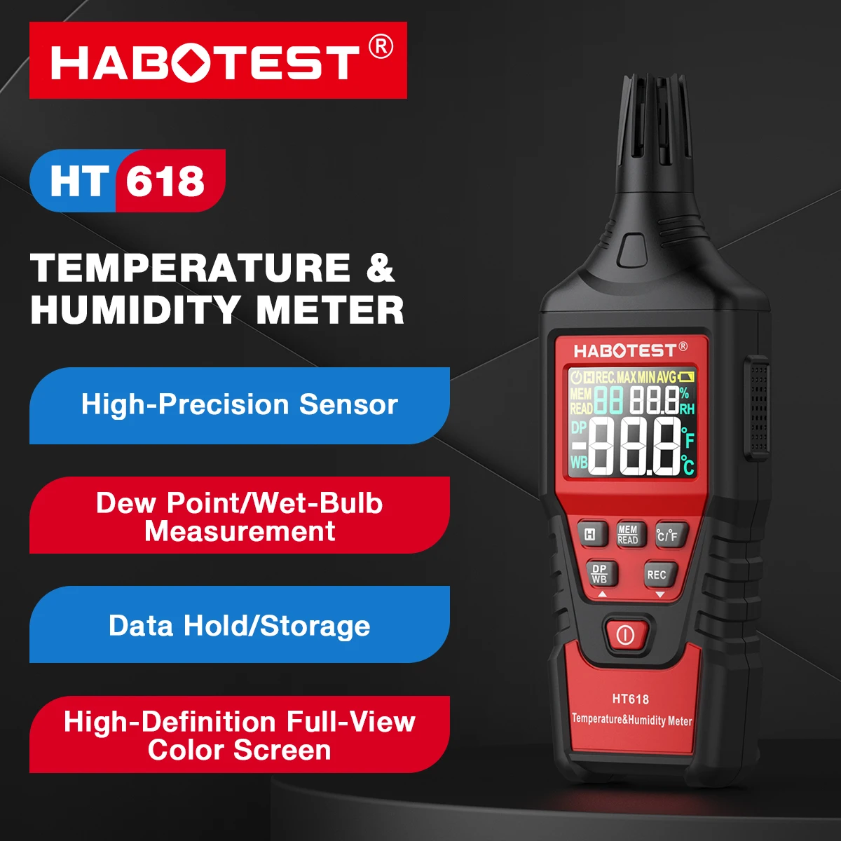HABOTEST-HT618-Digital-Psychrometer-Thermometer-Hygrometer-with ...