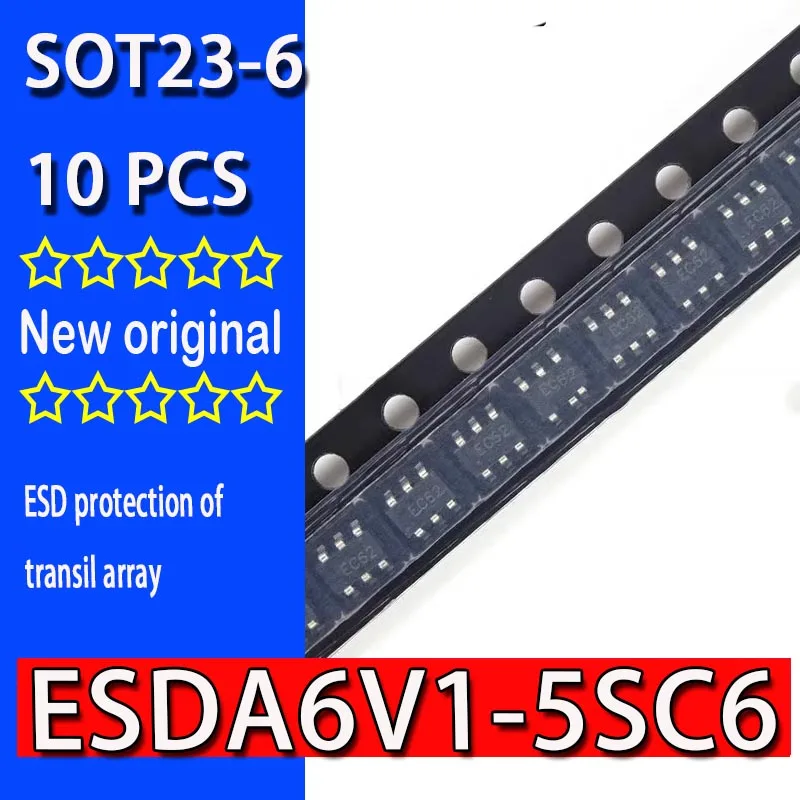 10 Uds 100% nuevo punto original ESDA6V1-5SC6 marcado: EC62 SOT23-6 ...