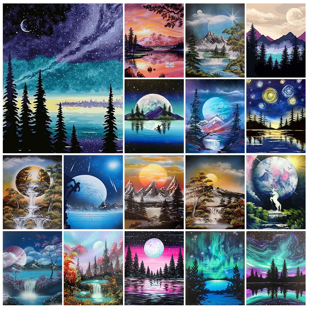 Diamond Painting Landscape Moon | 5d Diy Diamond Painting Aurora - 5d ...