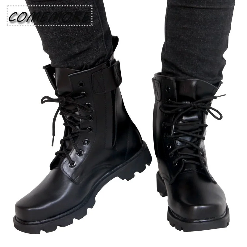 Botas-militares-de-cuero-para-hombre-zapatos-de-seguridad-con-cordones ...