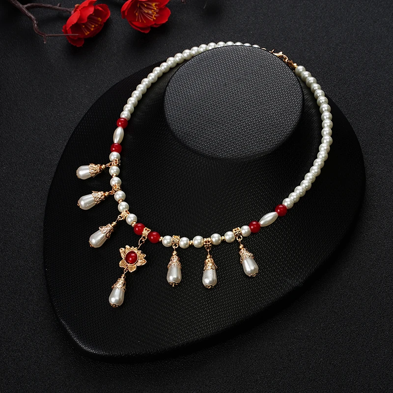 Ancient Chinese Necklace Tang Dynasty Hanfu Simulated Pearls Pendant ...