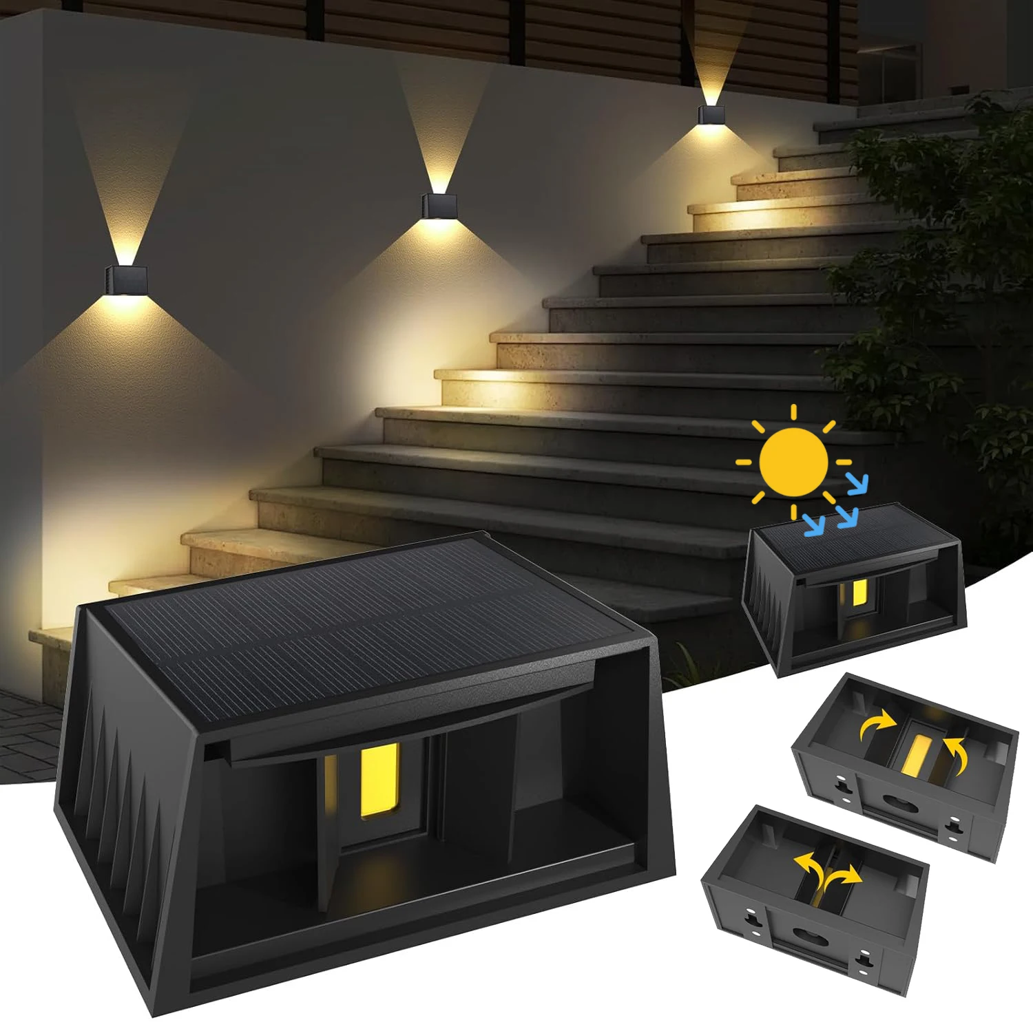 1/2pcs Solar Wall Sconce 3000K Warm White Solar Lamp for Outdoor Beam ...