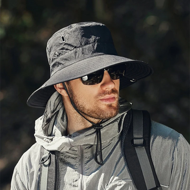 Summer Men Bucket Hat Fisherman Cap Fishing Outdoor Sun Protection Big ...