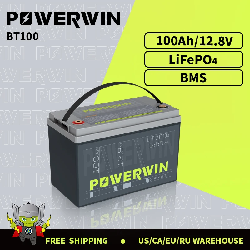 POWERWIN-RV-LiFePO4-Battery-100Ah-1028Wh12V-Built-in-BMS-Off-grid-BT100 ...