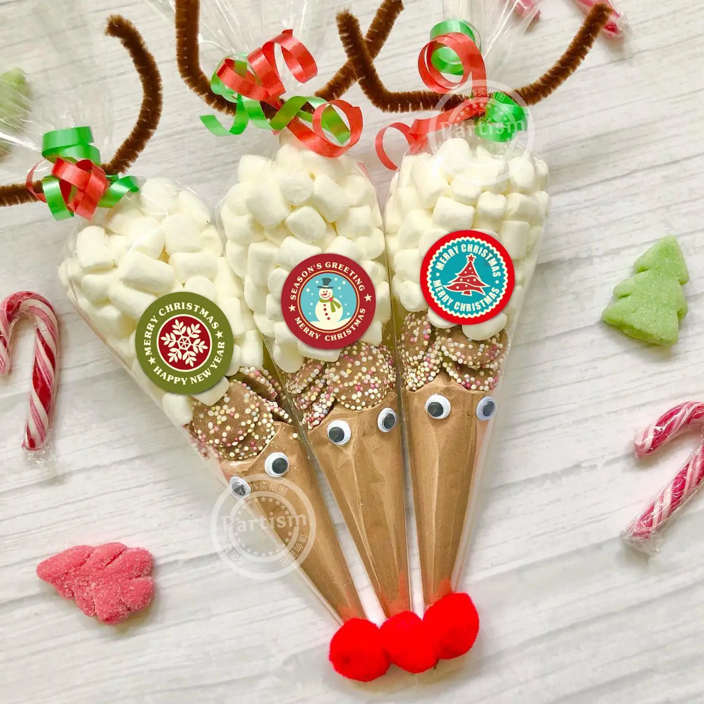 50-500pcs-Christmas-Sweet-Cones-Bags-Triangle-Plastic-Candy-Bag-with ...