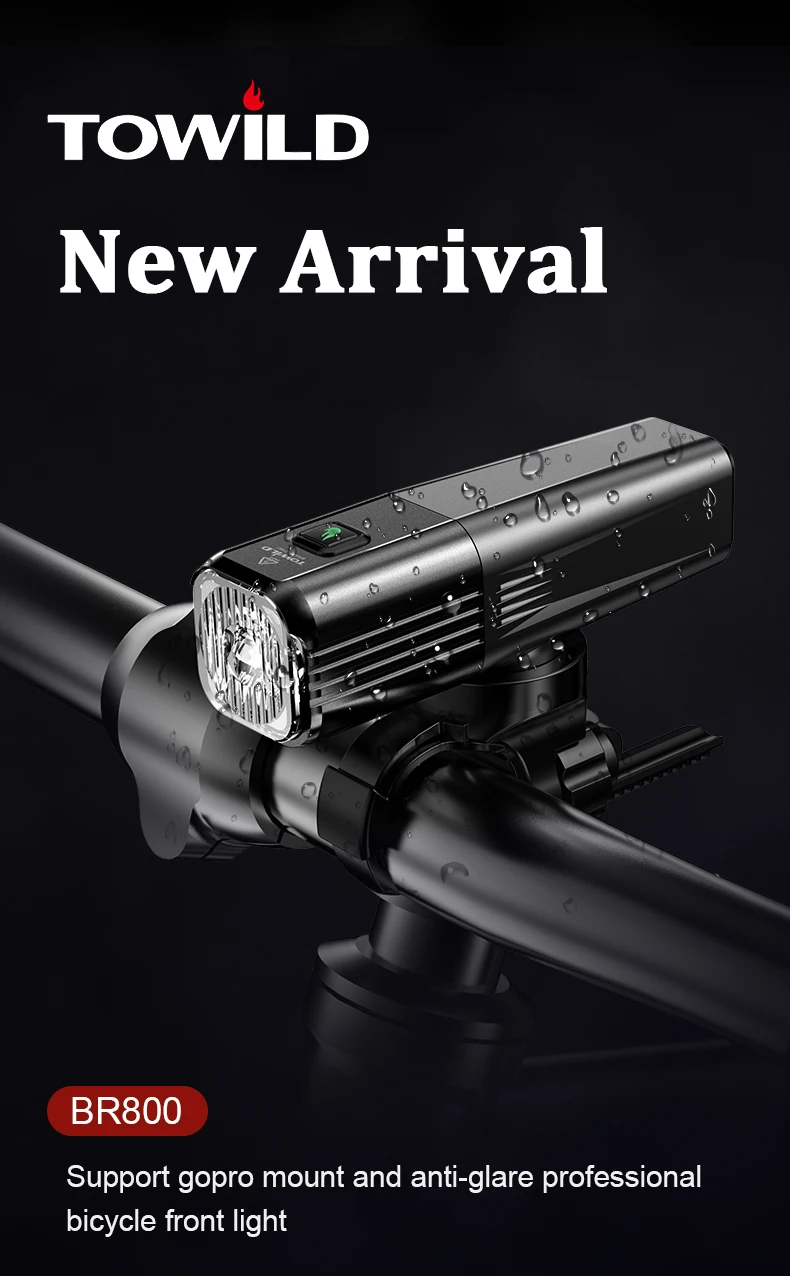 TOWILD-enquêter arrière LED pour vélo BR800,aste par USB,lampe de poche en aluminium,éclairage ...