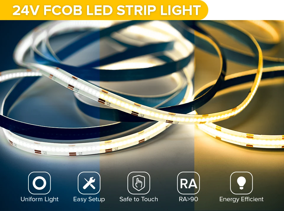 FCOB LED Light Strip IP65 Waterproof 5M 640 CCT LEDs Flexible FOB COB ...