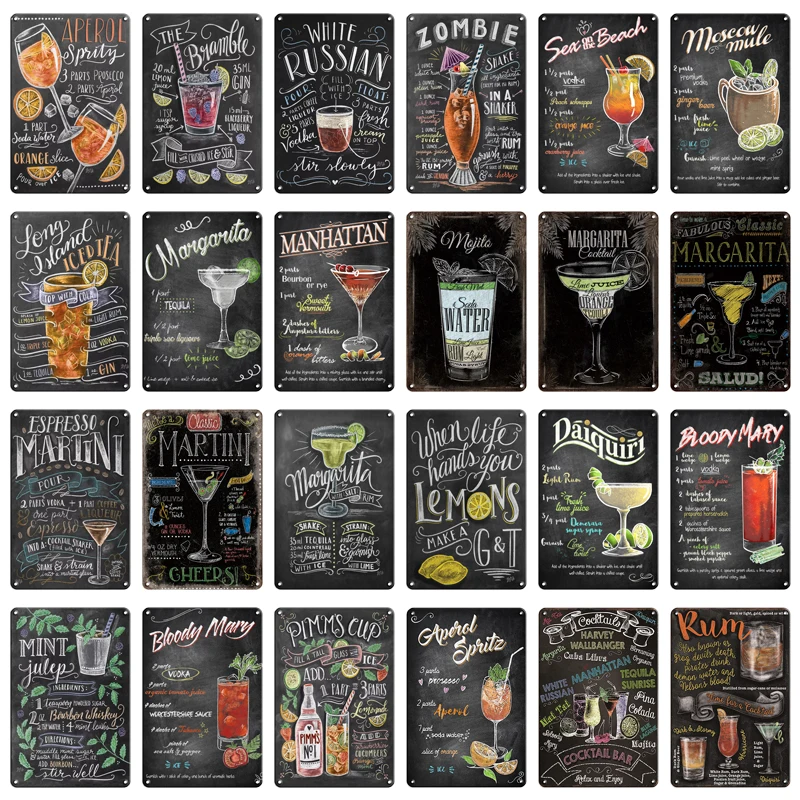 Cocktail-Tin-Sign-Plaque-Metal-Sign-Plate-Vintage-Posters-Mojito ...
