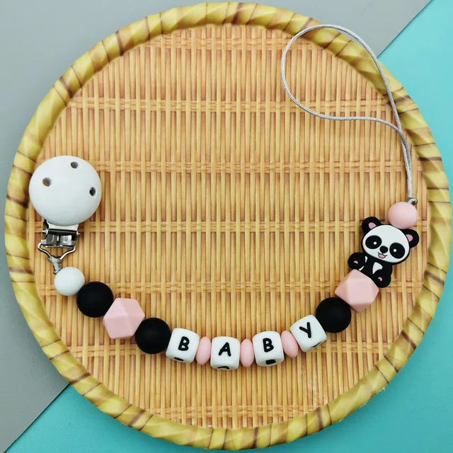 Custom English Russian Letters Name Baby Silicone Panda Pacifier Clips ...