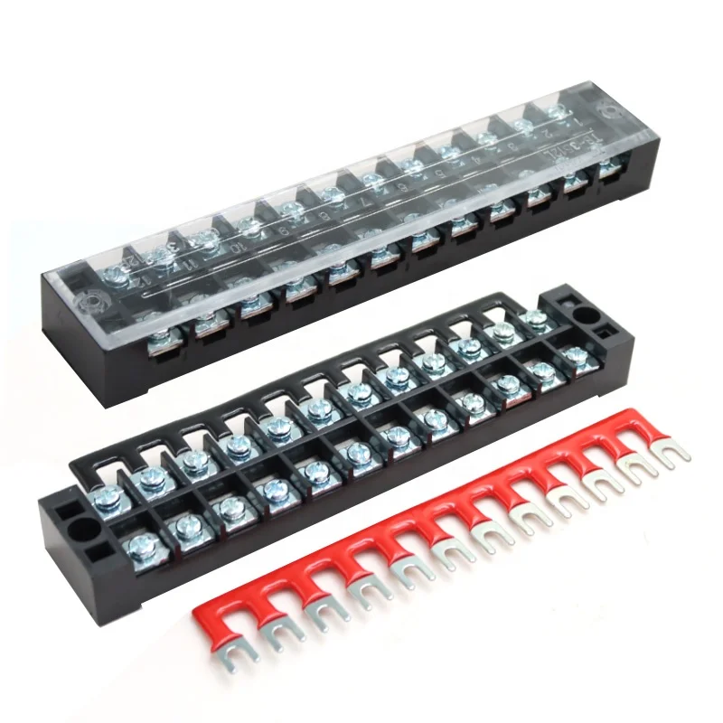 TB-3512 600V 12 Way Dual Row & Ground Jumpers Terminal Block Wire Screw ...