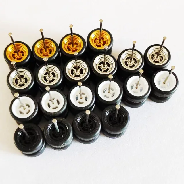 10 Sets 11mm/12mm/13mm/14mm 1/64 Alloy Car Wheels Rubber Tires for HW ...