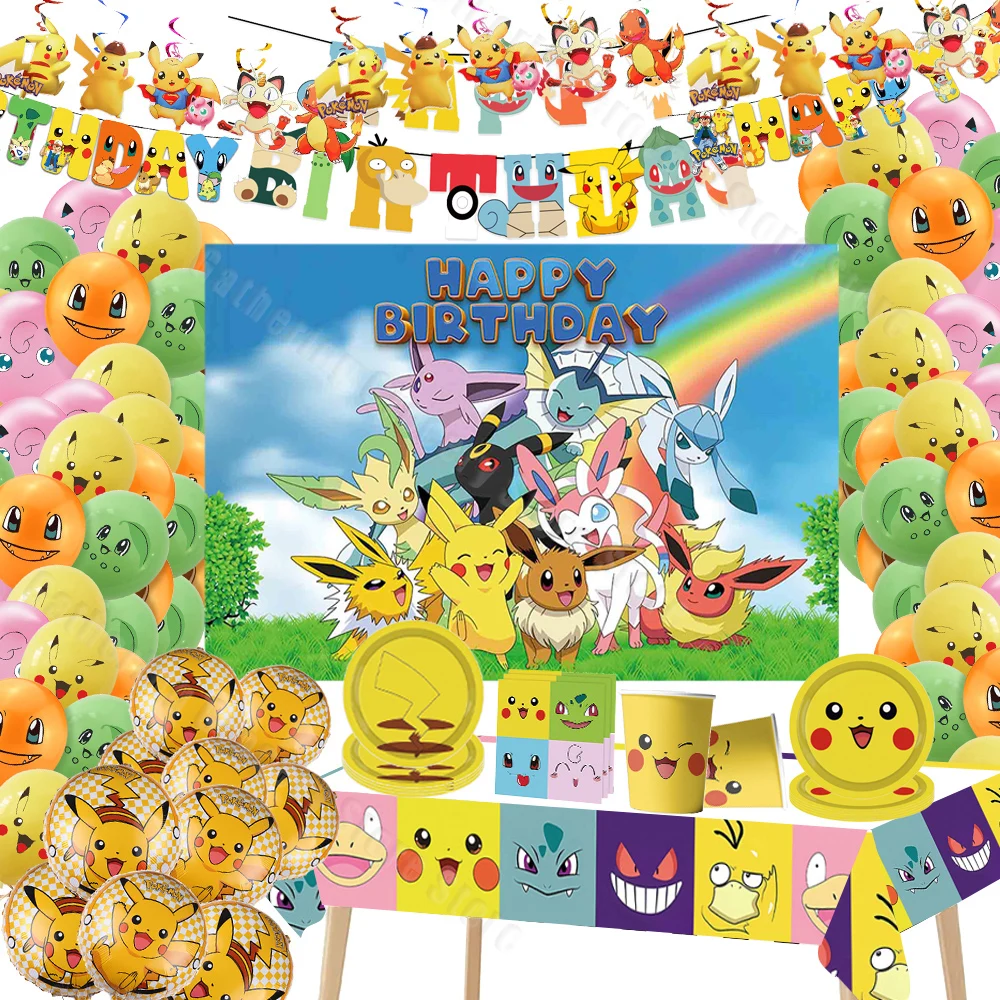 Vajilla-de-fondo-de-Pok-mon-suministros-de-fiesta-DIY-favores-de-ni-o ...
