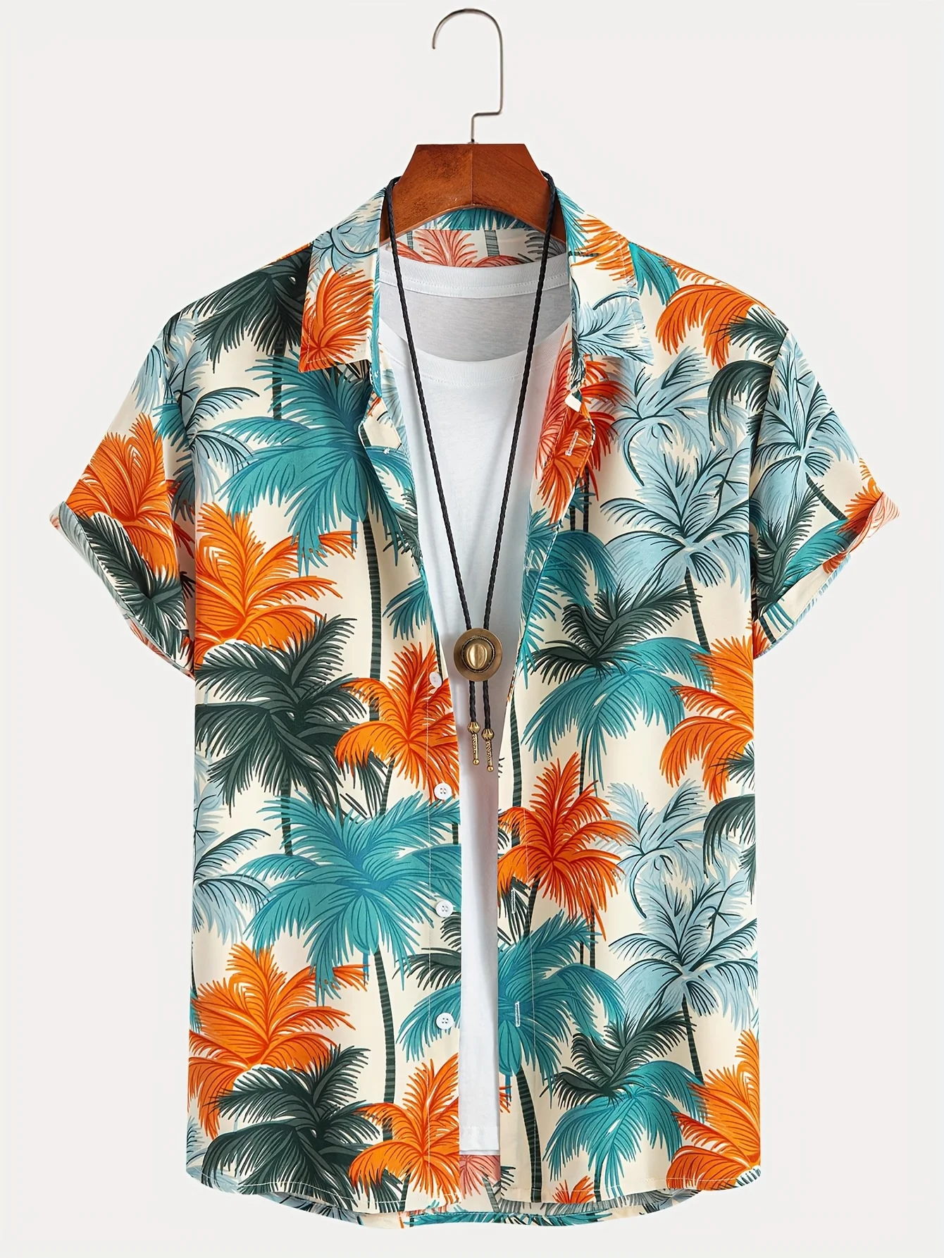 Tropical-Coconut-Tree-Pattern-Men-s-Short-Sleeve-Button-Down-Lapel ...