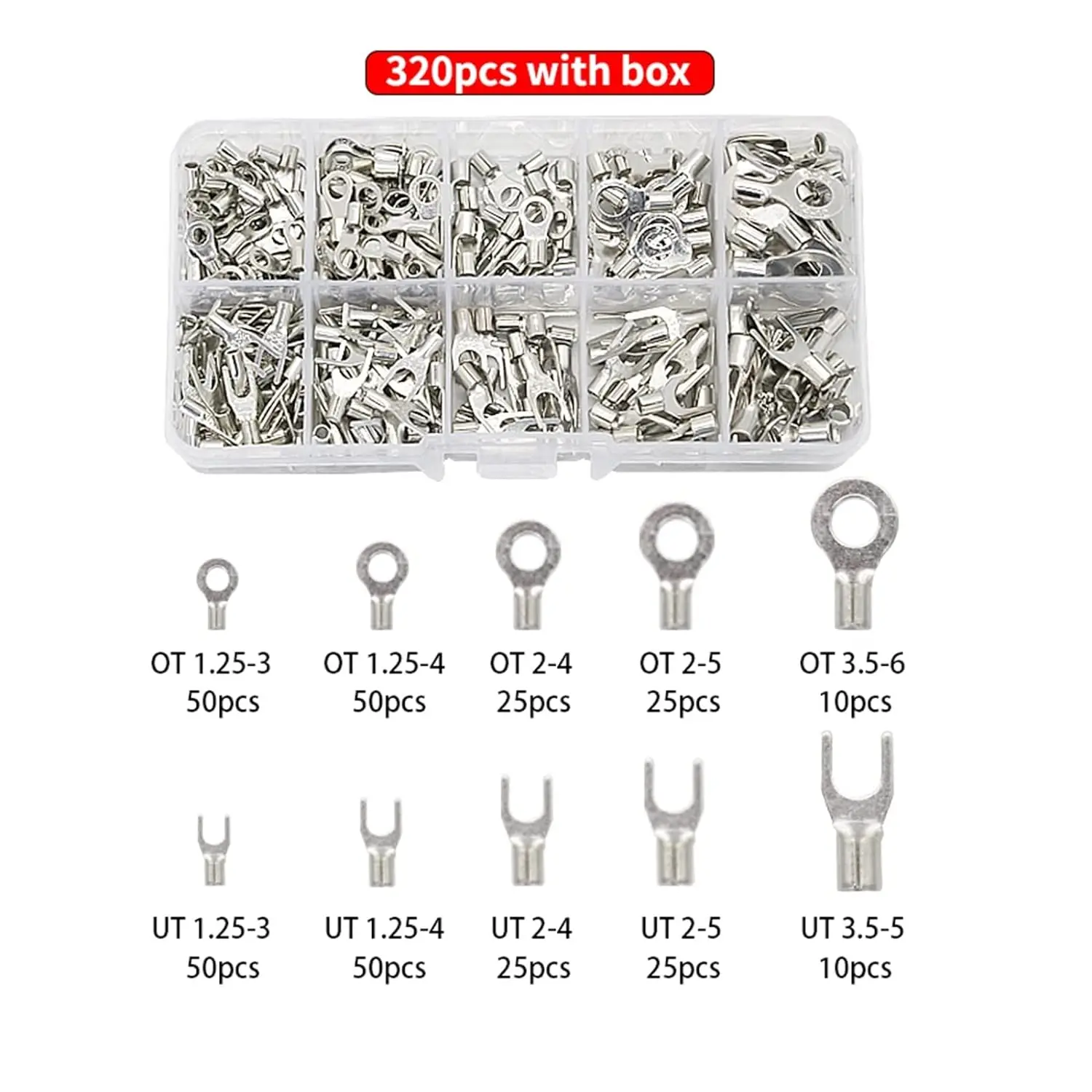 320 Pieces Non-Insulated Ring Terminals & Fork Connector Kit, Copper ...