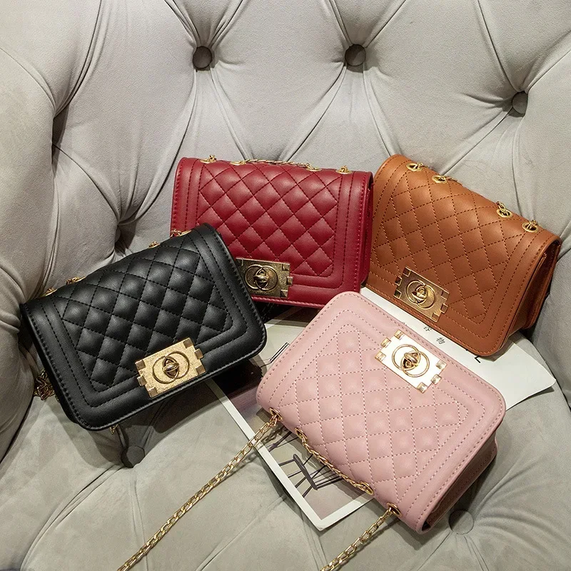 new-ladies-bag-Korean-version-of-the-rhombic-lock-chain-shoulder-small ...