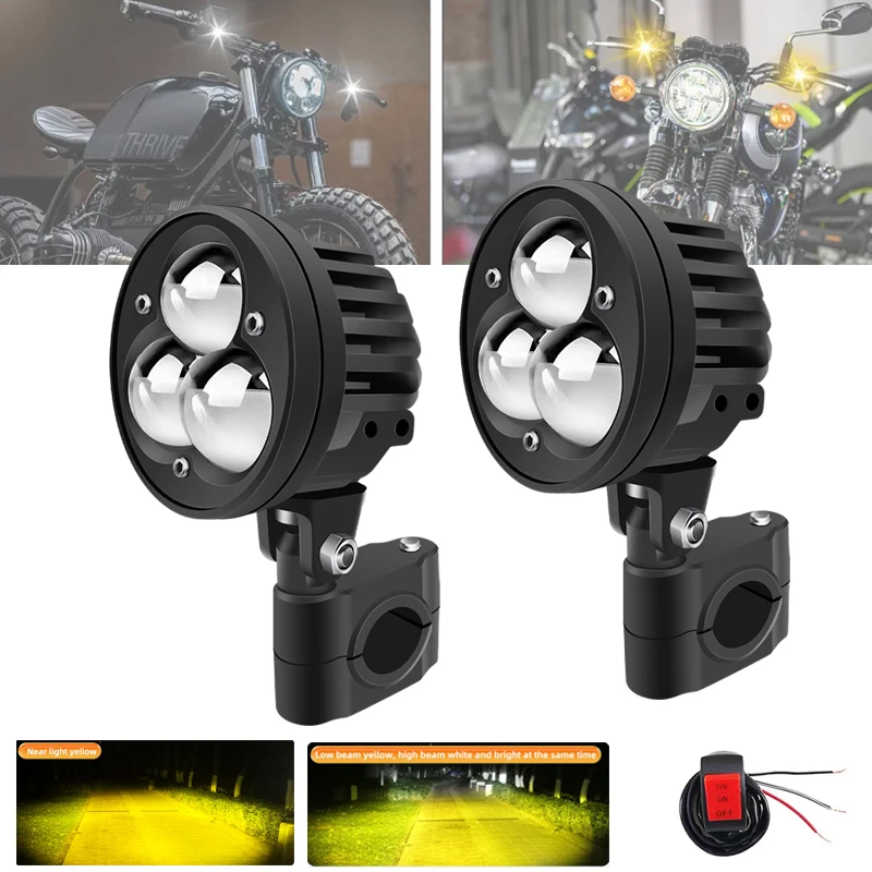 3-Lens-Motorcycle-LED-Spotlights-Headlamp-Bulbs-External-Scooters-Fog ...