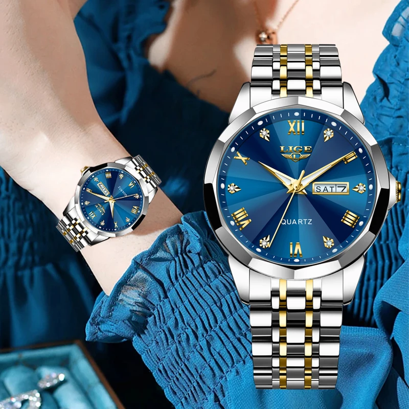 LIGE-Luxury-Woman-Wristwatch-Waterproof-Luminous-Date-Stainless-Steel ...