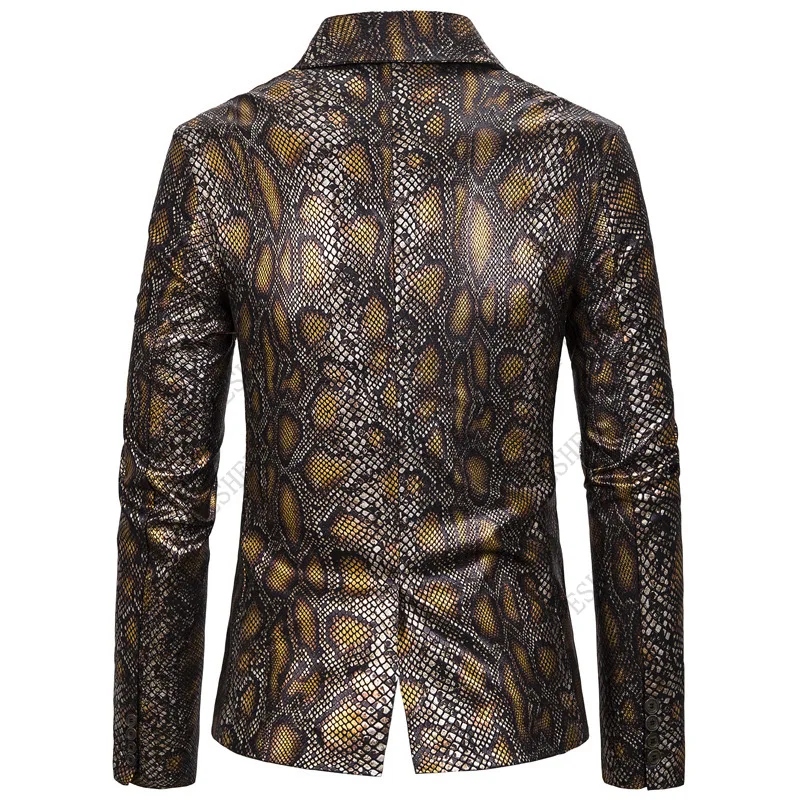 Vintage Snake Pattern Print Tuxedo Blazer Men One Button Slim Suit Jacket Men Blazer Masculino ...