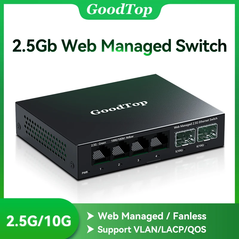 GoodTop 2.5GbE Managed Switch 6 Port 2.5GBASE-T Network Switcher 10G ...