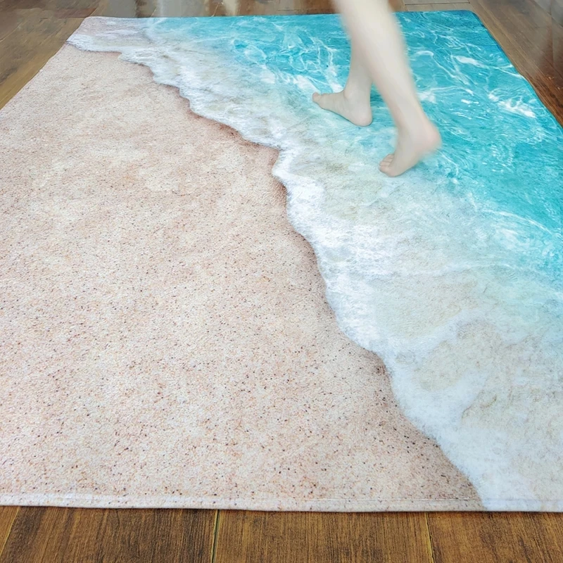 3D Carpets For Living Room Large Waves Beach Kids Room Rug Blue Kichen ...