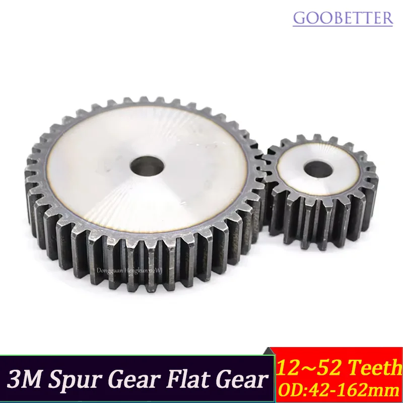 3M Spur Flat Gear 12T-52T OD42-162mm 30mm Width Process Hole 45# Steel ...