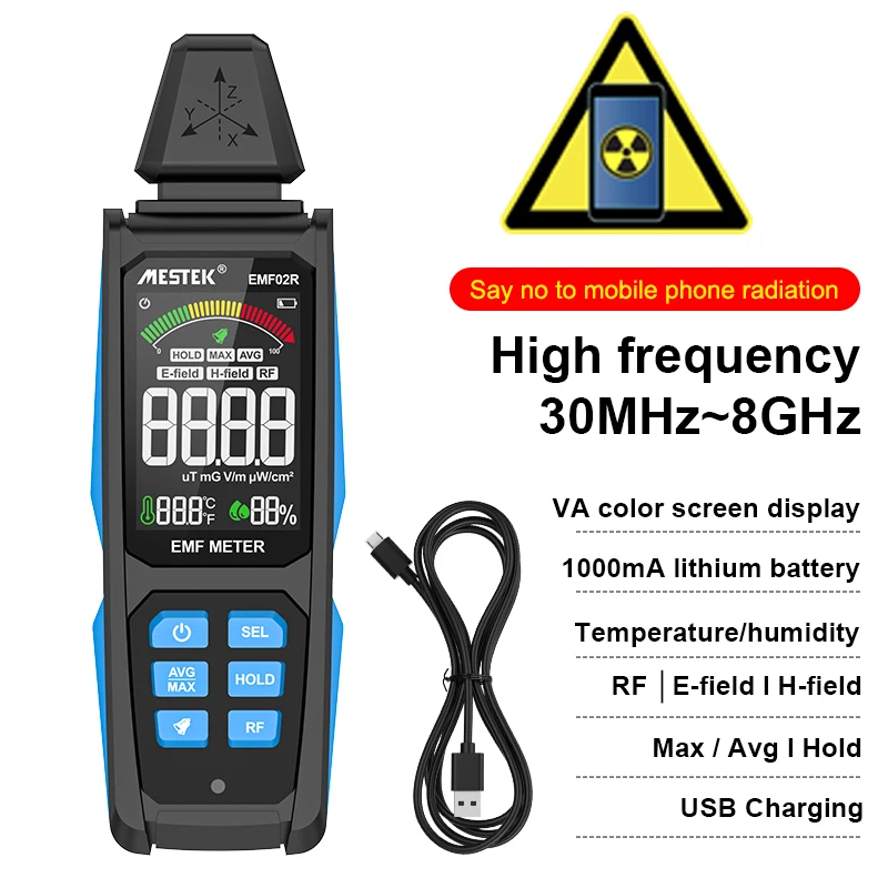 Mestek-Emf-Meter-Electromagnetic-Field-Radiation-Detector-Rechargeable ...
