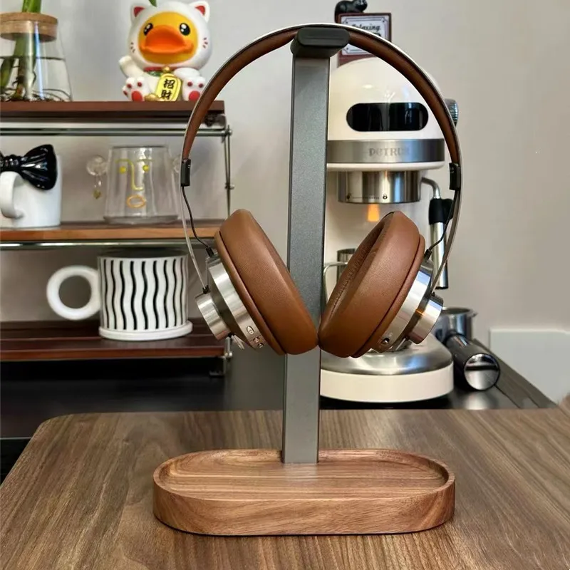 Black Walnut Solid Wood Headphone Stand Metal Alloy Headphones Display ...