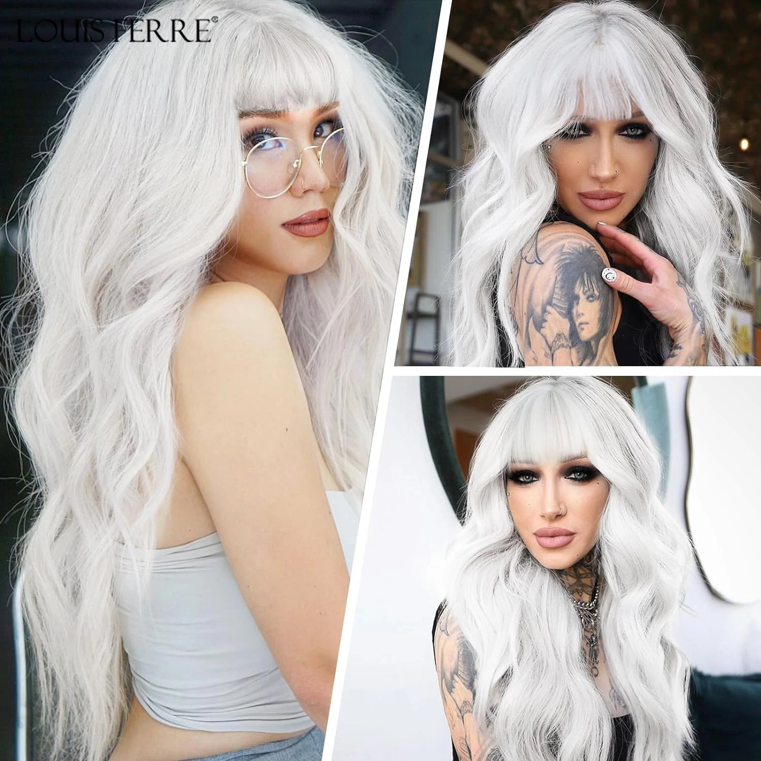 LOUIS-FERRE-Long-Wavy-White-Synthetic-Wigs-for-White-Women-Natural-Wave ...