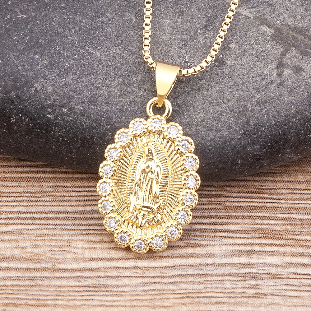 AIBEF-Holy-Virgin-Mary-Cubic-Zircon-Pendant-Necklace-Copper-Chain-Gold ...