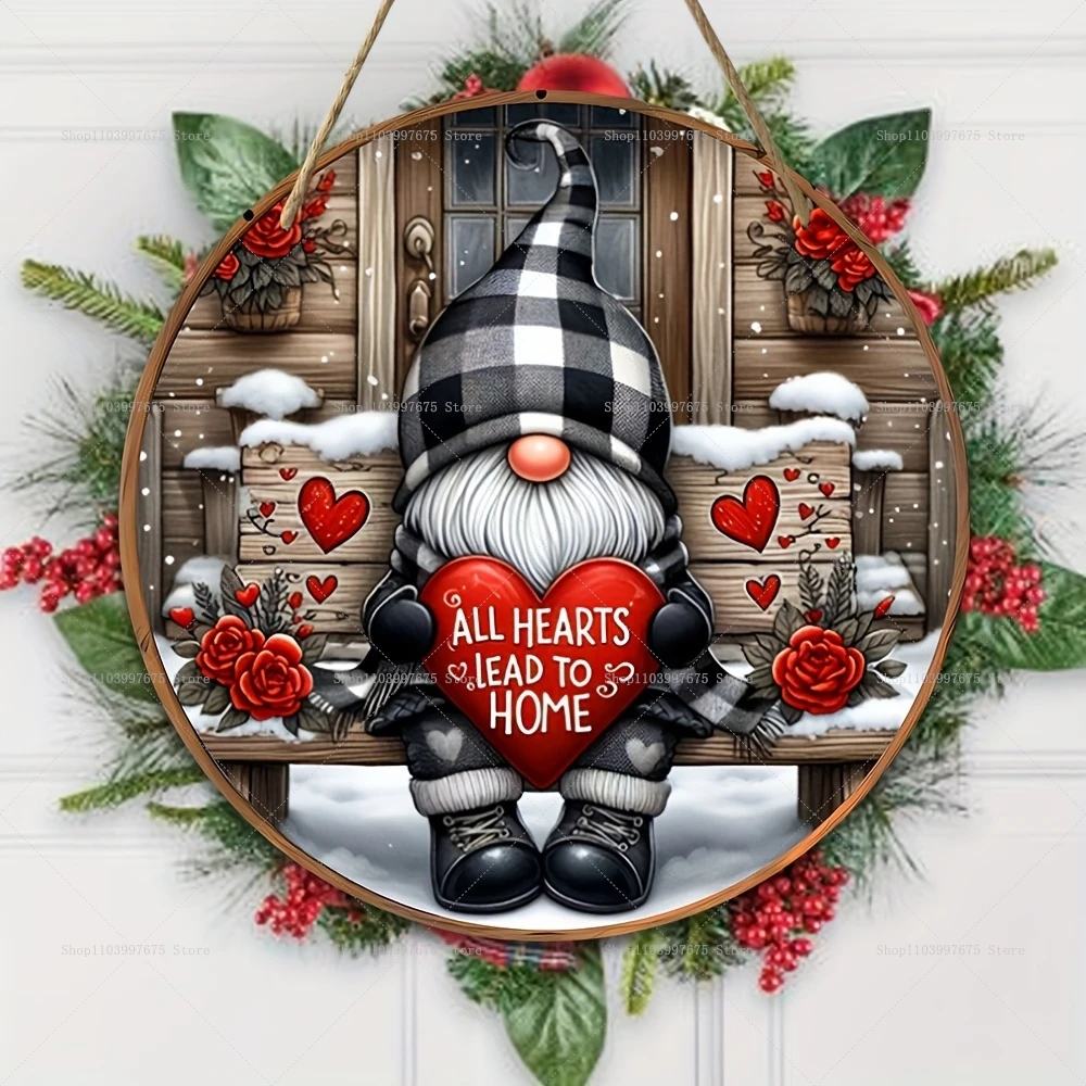 1pc Valentine's Day Gnome Wooden Door Sign Love Heart Welcome Hanging ...