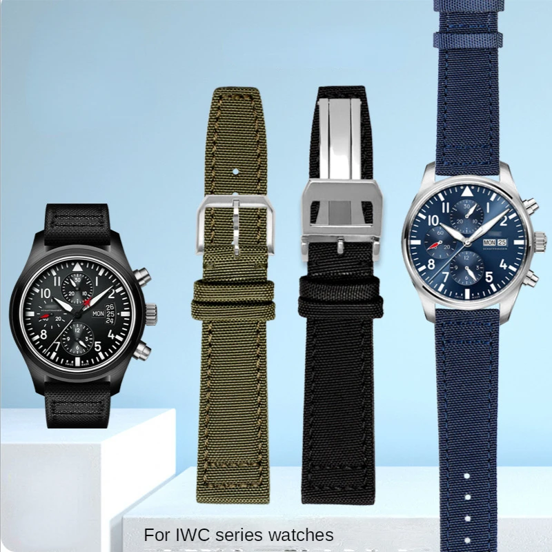 유니버설 IWC 나일론 시계 밴드 파일럿 Iw388002 포르투갈 시리즈 시계 스트랩 Iw371446, 아미 그린 20 ...