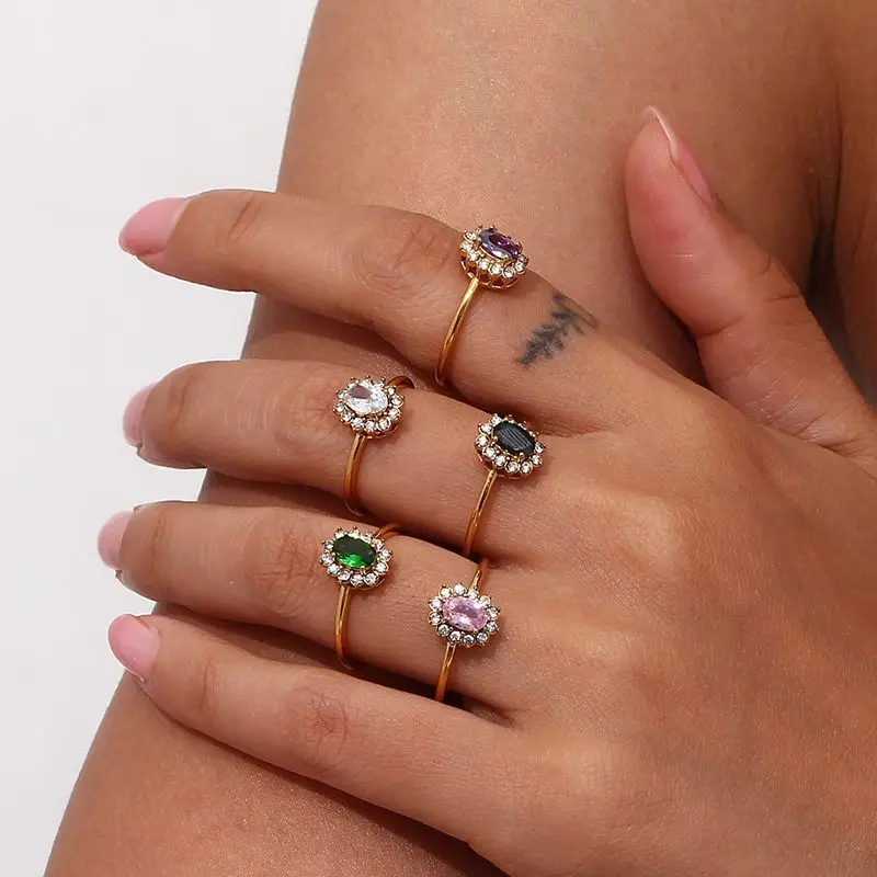 Stainless Steel Clear Stone Ring | Black Ring Green Zircon | Black Ring Green Stone - Rings ...