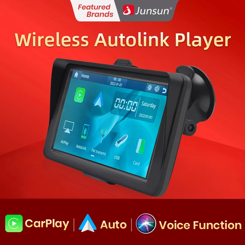 Junsun 7 Inch Touch Screen Car Portable Tablet Wireless CarPlay Android ...