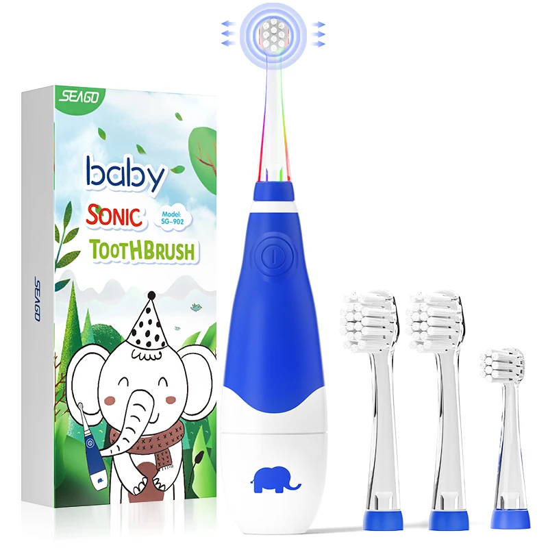 Seago Kids Electric Toothbrush LED Observing Light IPX7 Waterproof Sonic Brush with Replaceable ...