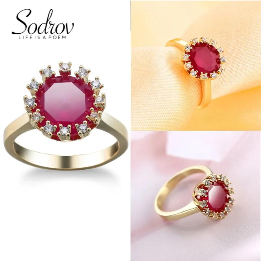 Luxury Gold Color Rings for Women Fashion Inlaid Zircon Red Stones ...