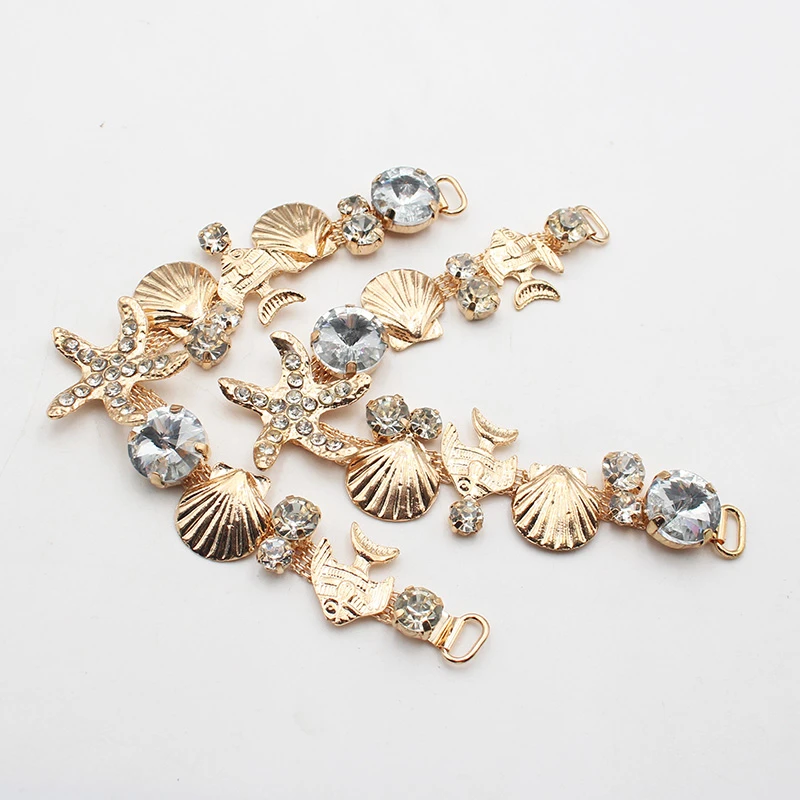New 2 Piece/Batch Starfish Shell Fish Alloy Diamond DIY Clothing Sewing ...