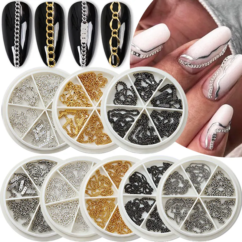6Grid-Box-Gold-Silver-Metal-Chains-Nail-Charm-3d-Nail-Art-Decorations ...