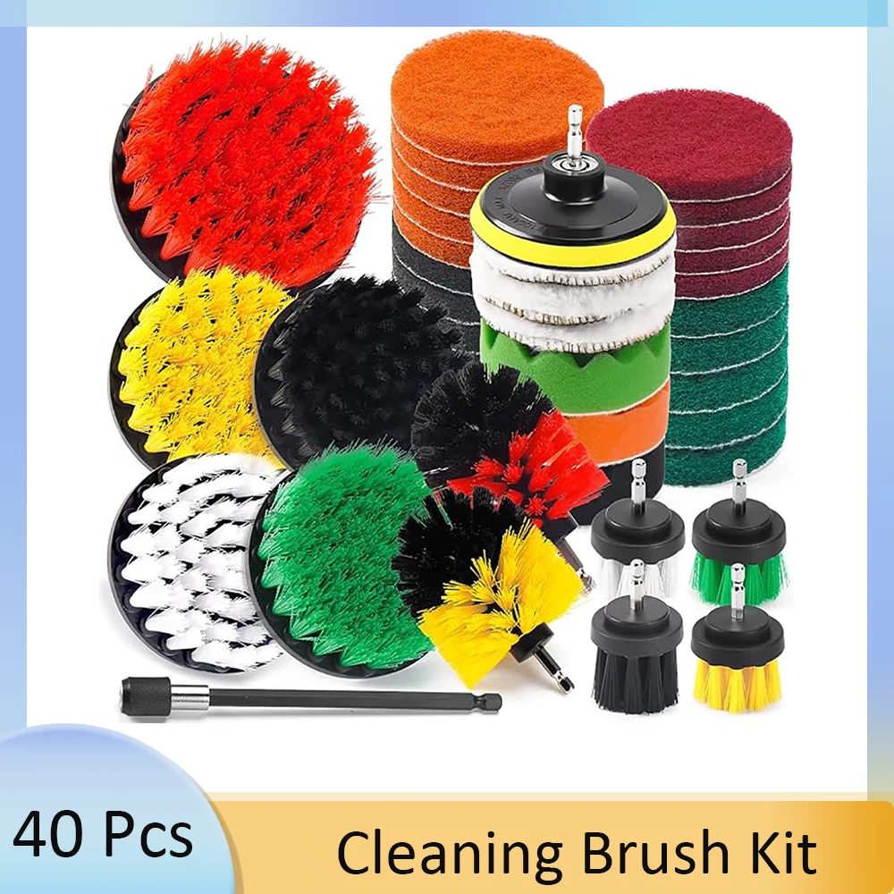 Drill-Cleaning-Brush-Attachment-Set-40-Pcs-with-Wool-Pad-Scouring-Pad ...