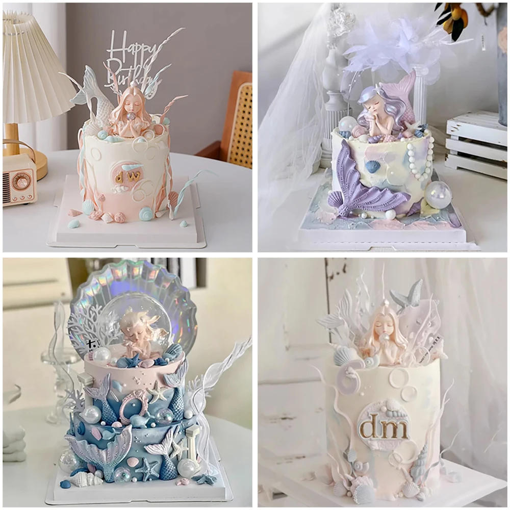 Marine Theme Girls Birthday Cake Decorations Resin Ocean Princess Cake ...